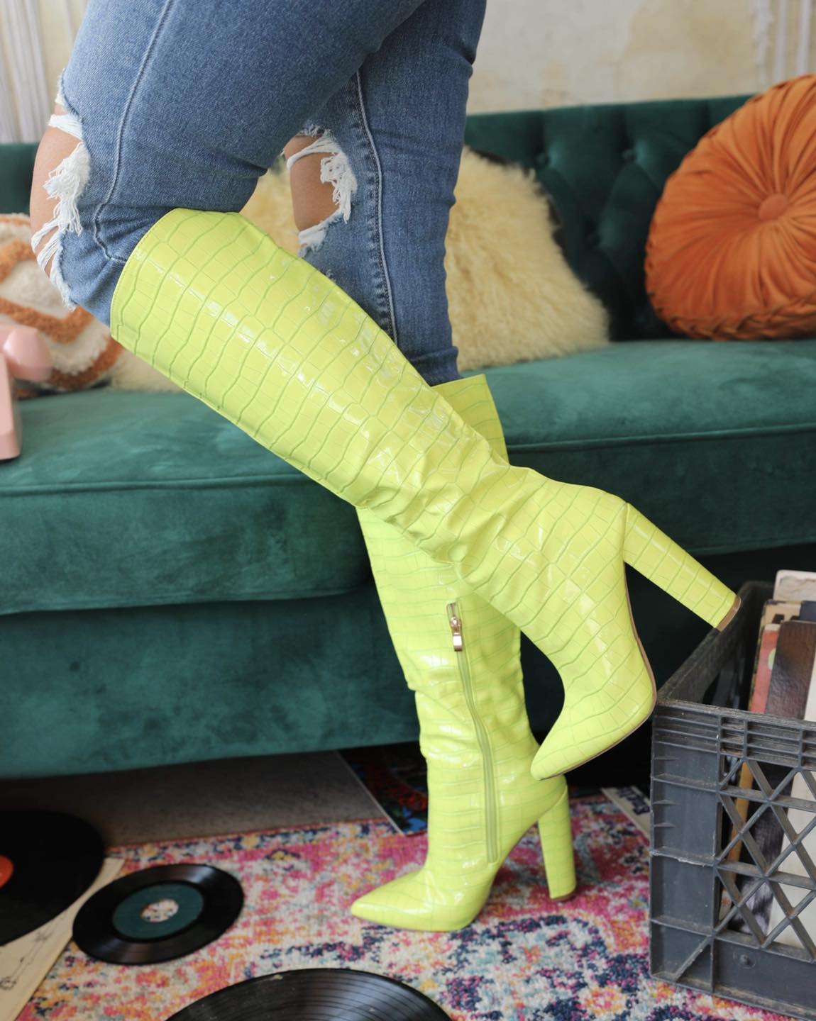 Neon Yellow Tall Boot | The Lace Cactus