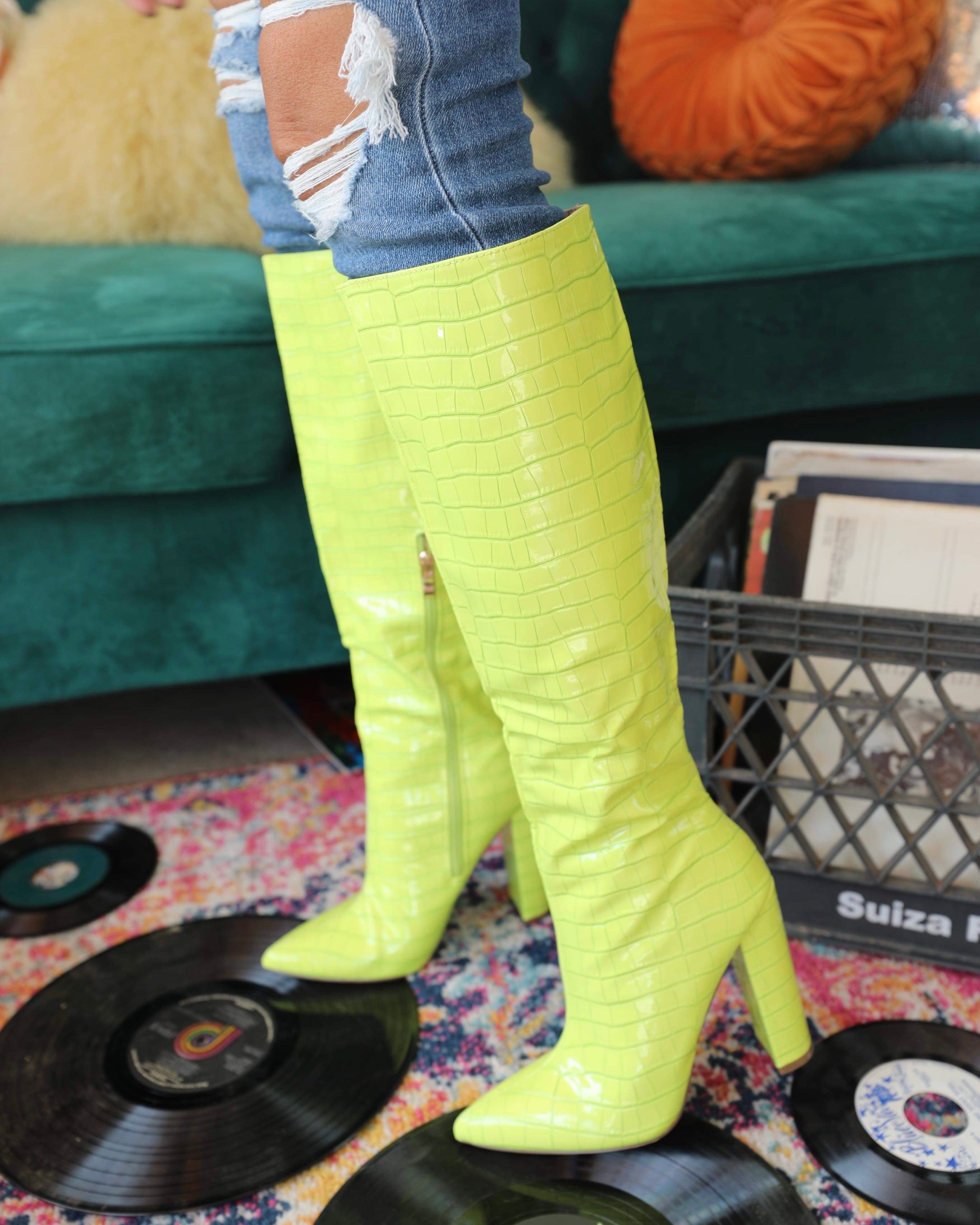 Neon Yellow Tall Boot | The Lace Cactus