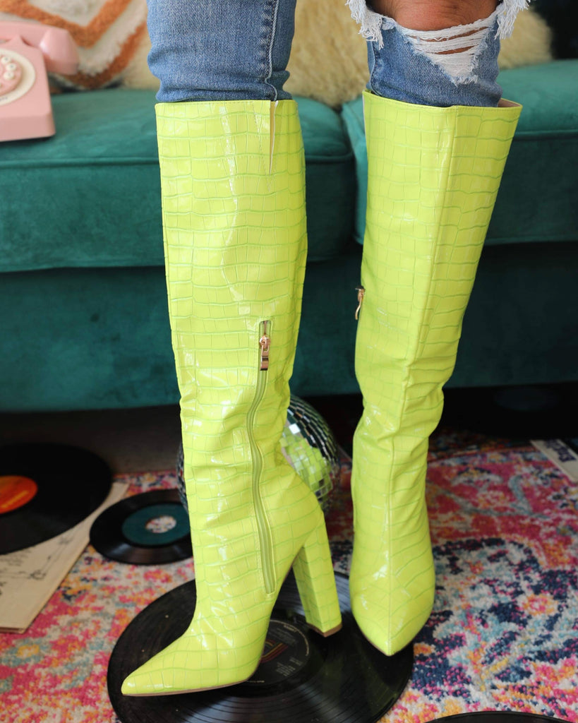 Neon Yellow Tall Boot | The Lace Cactus