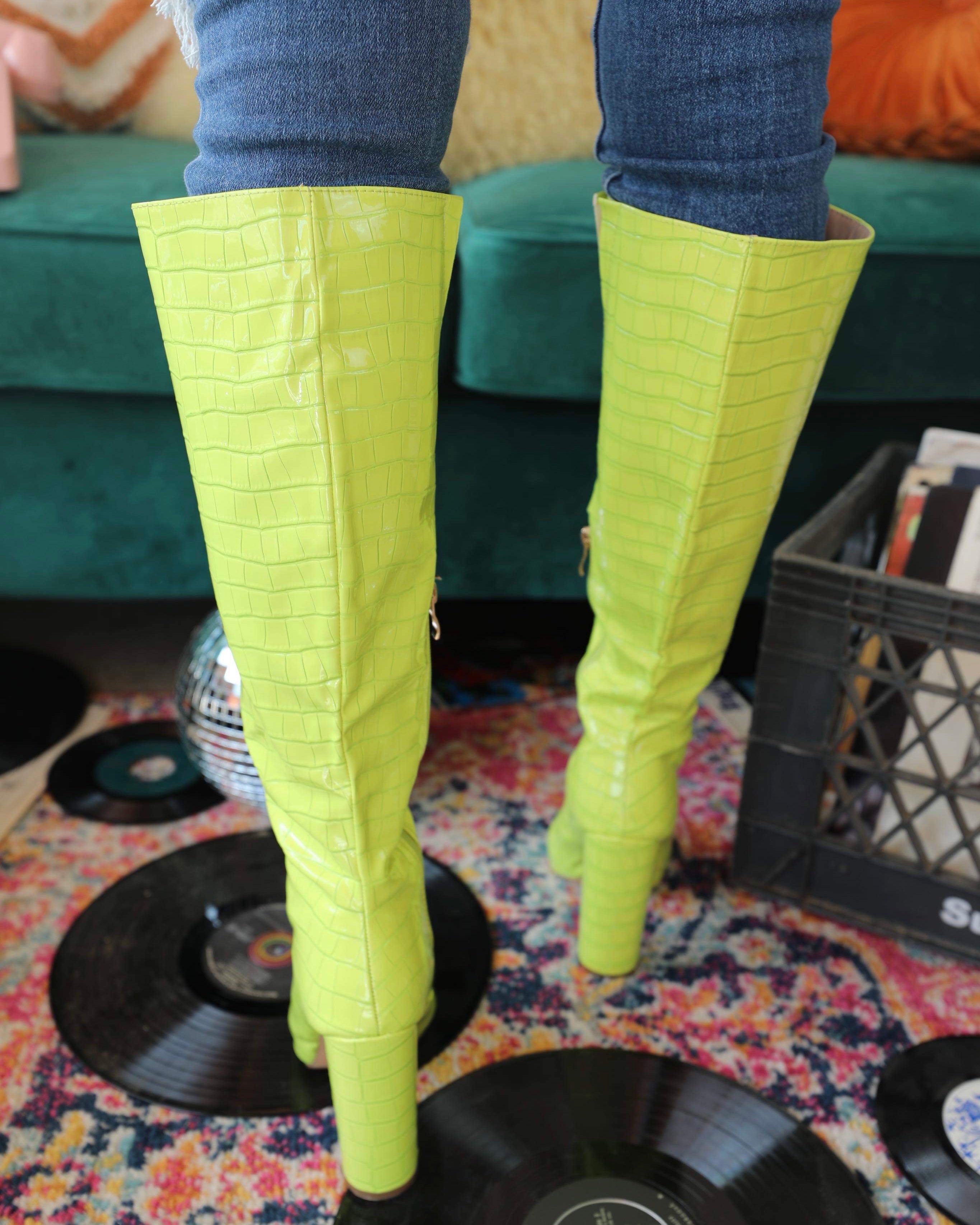 Neon Yellow Tall Boot | The Lace Cactus